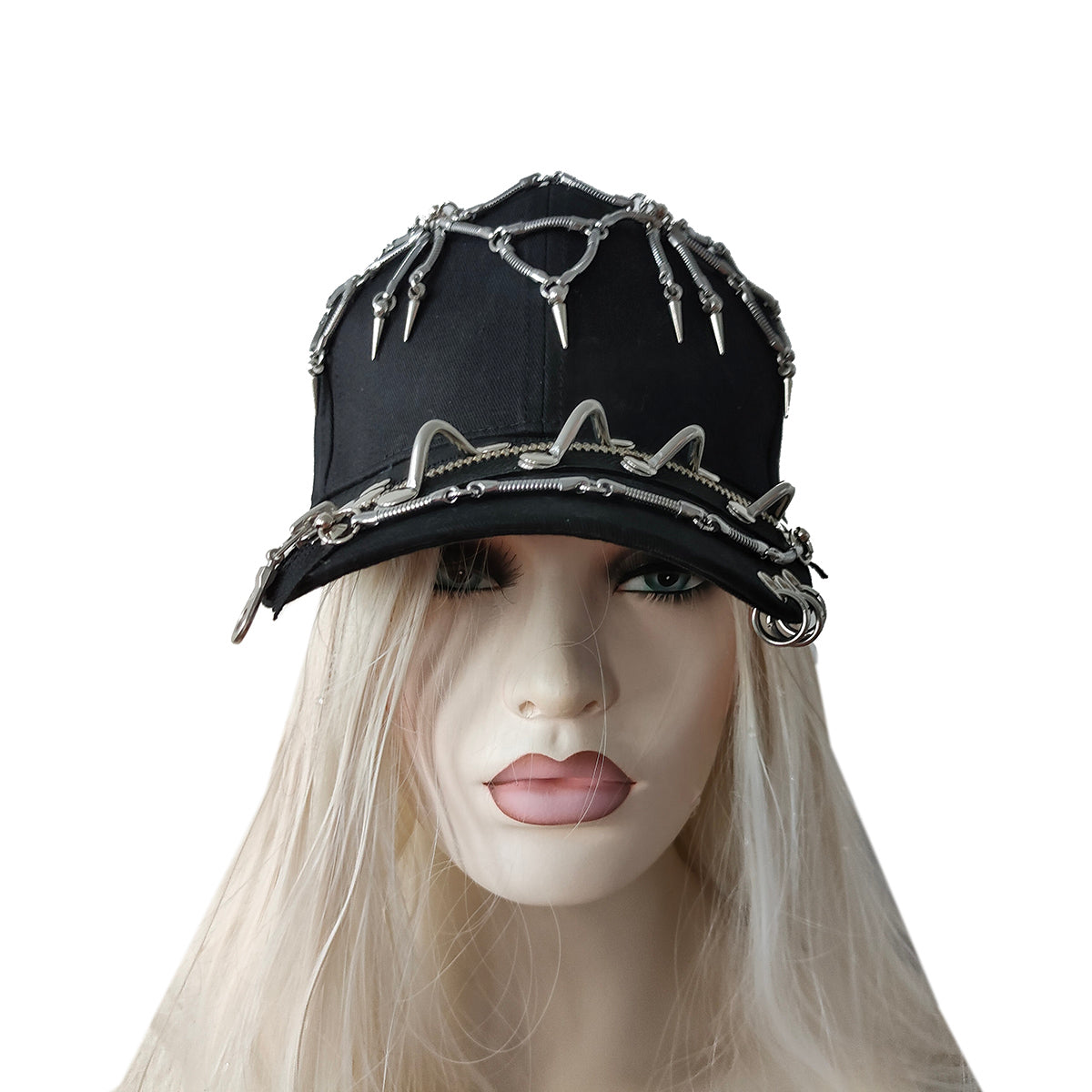 Rock Black Studded Cap with Zipper - Chain Cap - Gothic Baseball Cap ...
