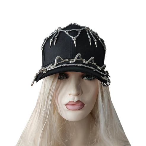 Rock Black Studded Cap with Zipper - Chain Cap - Gothic Baseball Cap ...