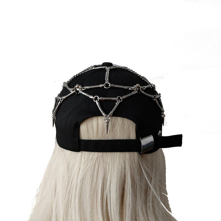 Rock Black Studded Cap with Zipper - Chain Cap - Gothic Baseball Cap ...